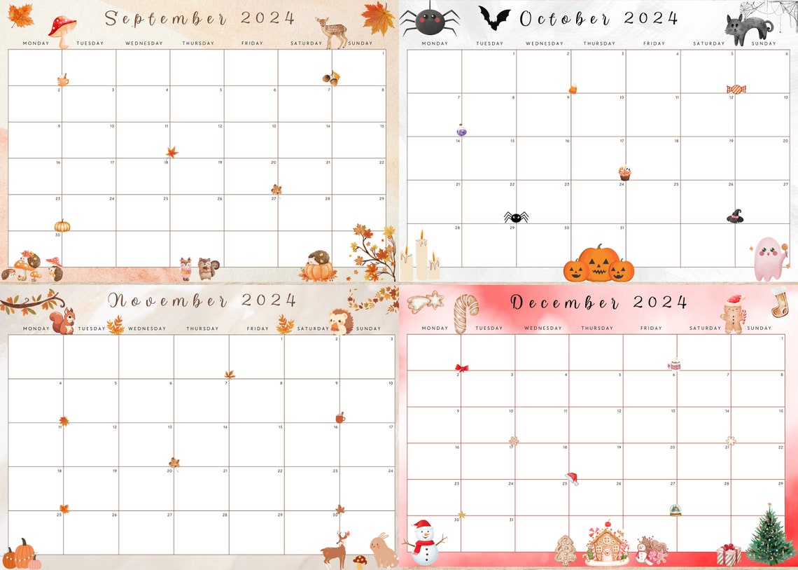 Monthly Calendar 2024 Bundle Printable Fillable Monthly Calendar 2024 ...