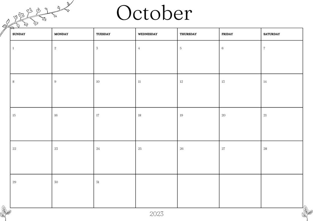 Editable October 2023 Digital Calendar Fillable Printable - Etsy Australia