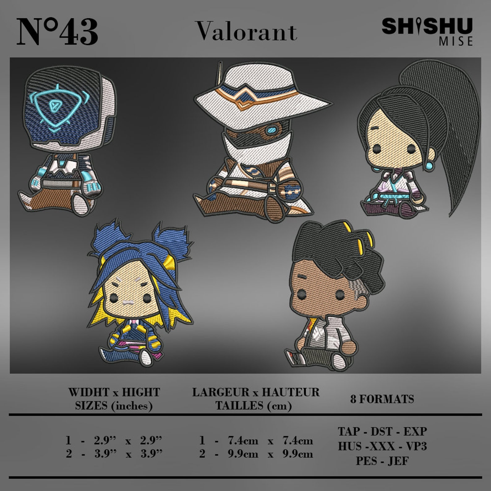 Valorant 5 Agents Pack in Chibi Style Anime Inspired Embroidery Design ...