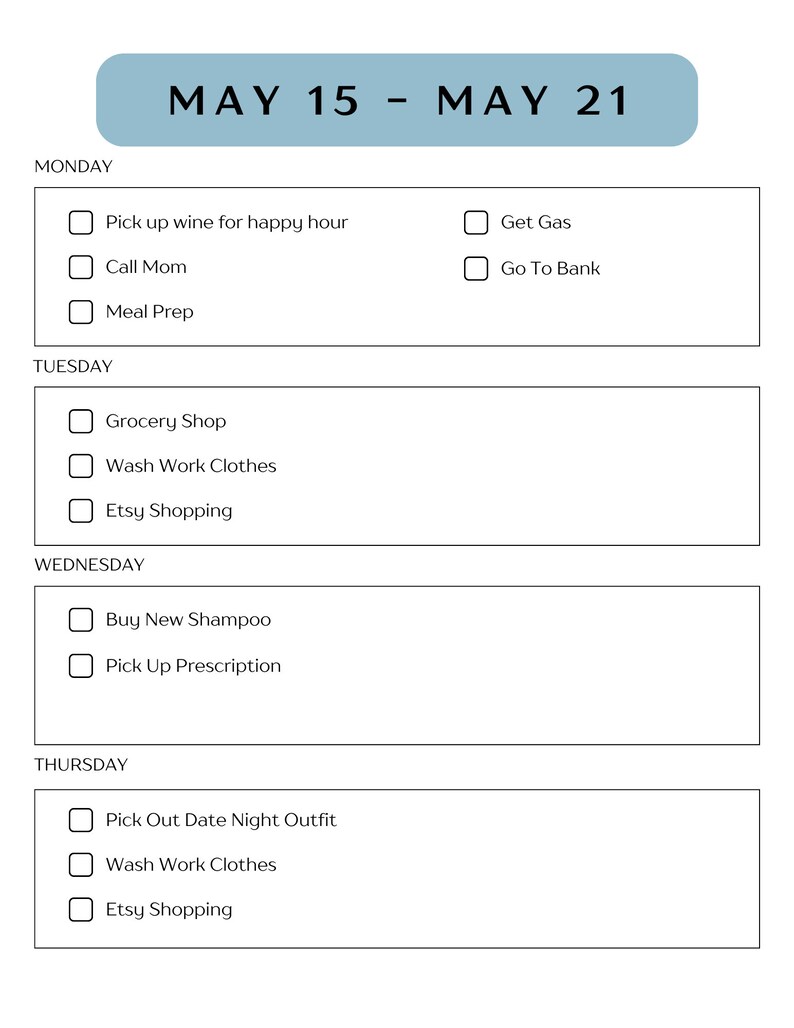 Blue Weekly Planner Template, Simple, Adhd-friendly, Customizable ...