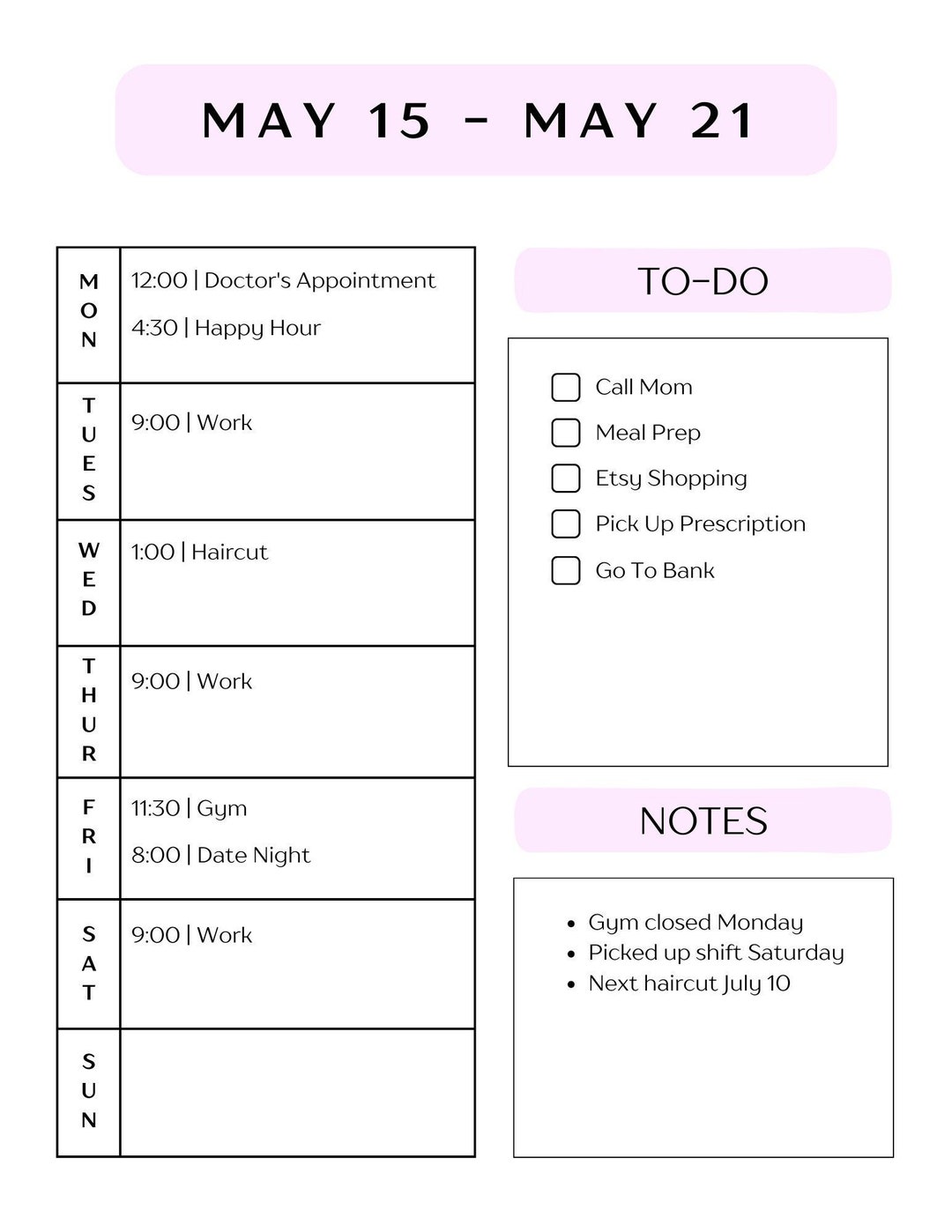 Pink Weekly Planner Template, Simple, Adhd-friendly, Customizable ...