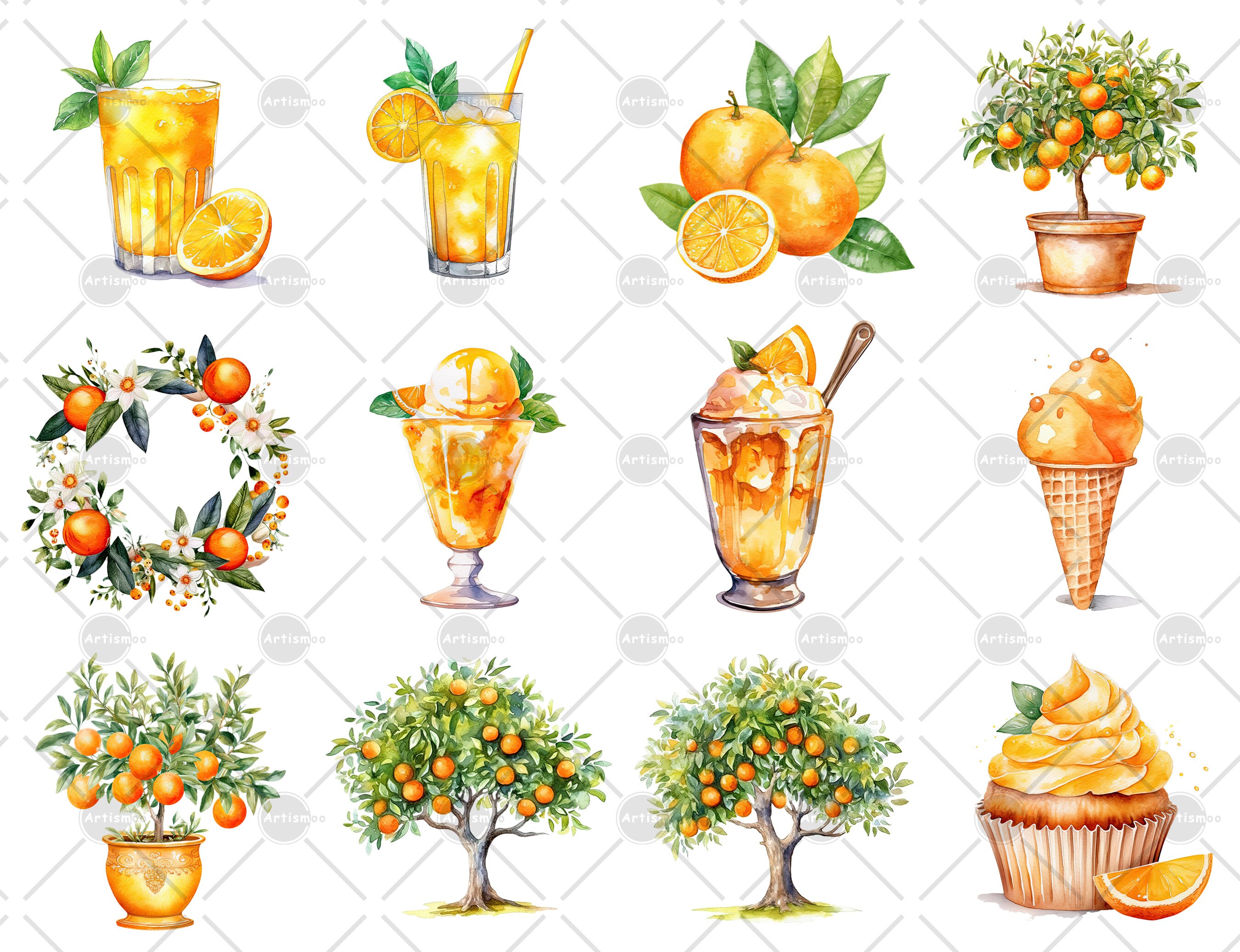 Watercolor Oranges Clipart – PNG Format Transparent Background Instant ...
