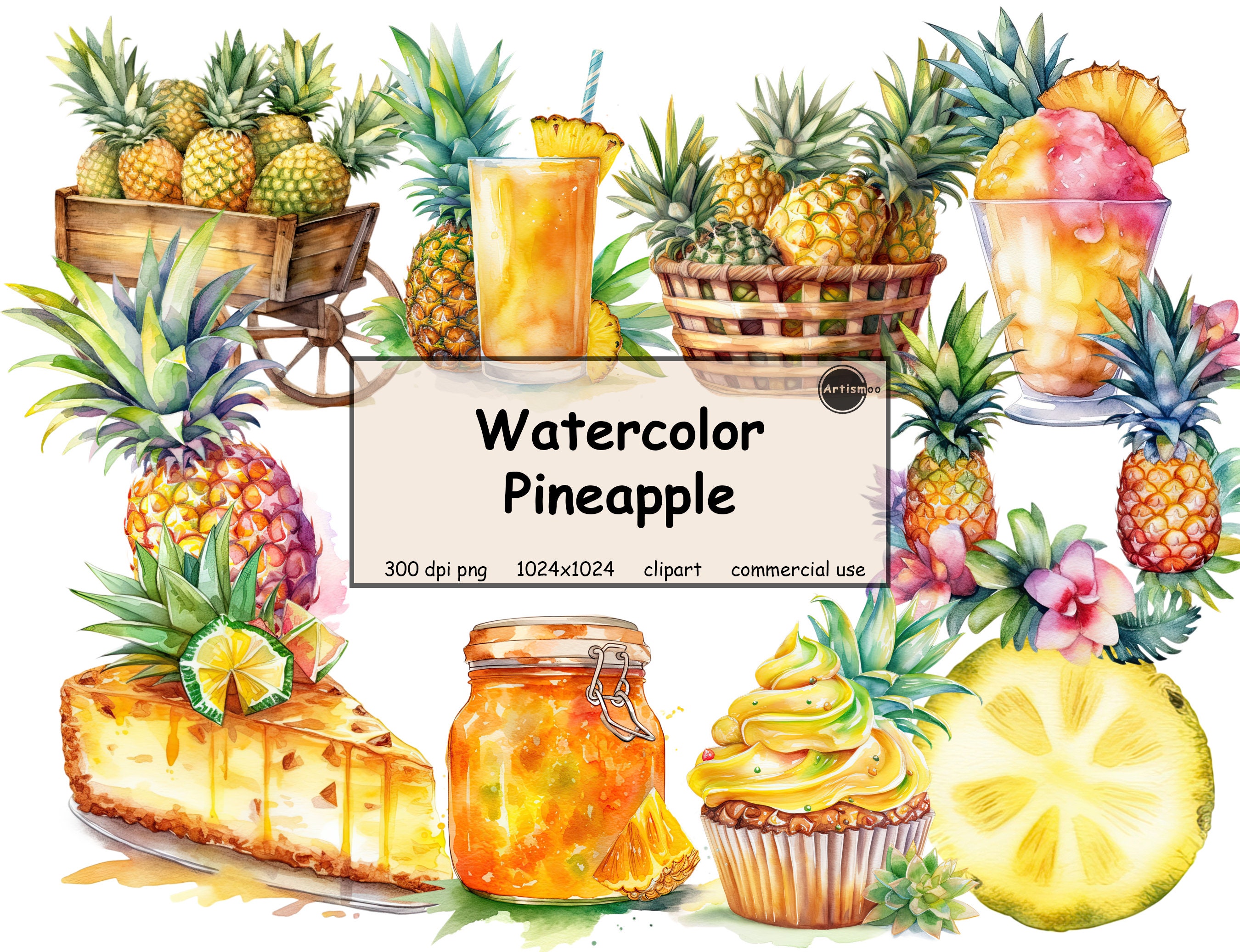 Watercolor Pineapple Clipart PNG Format Transparent - Etsy