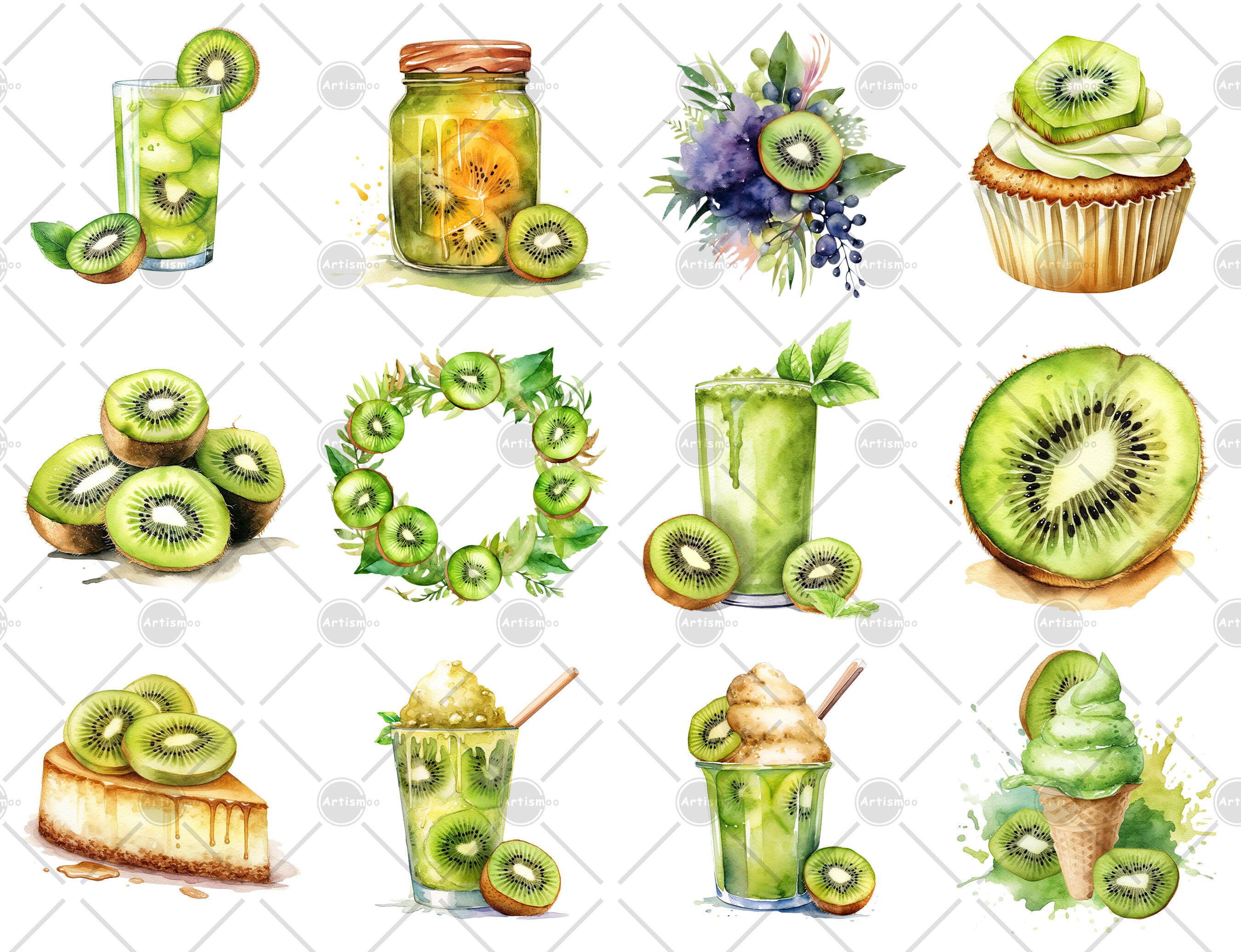 Watercolor Kiwi Clipart - PNG Format Transparent Background Instant ...