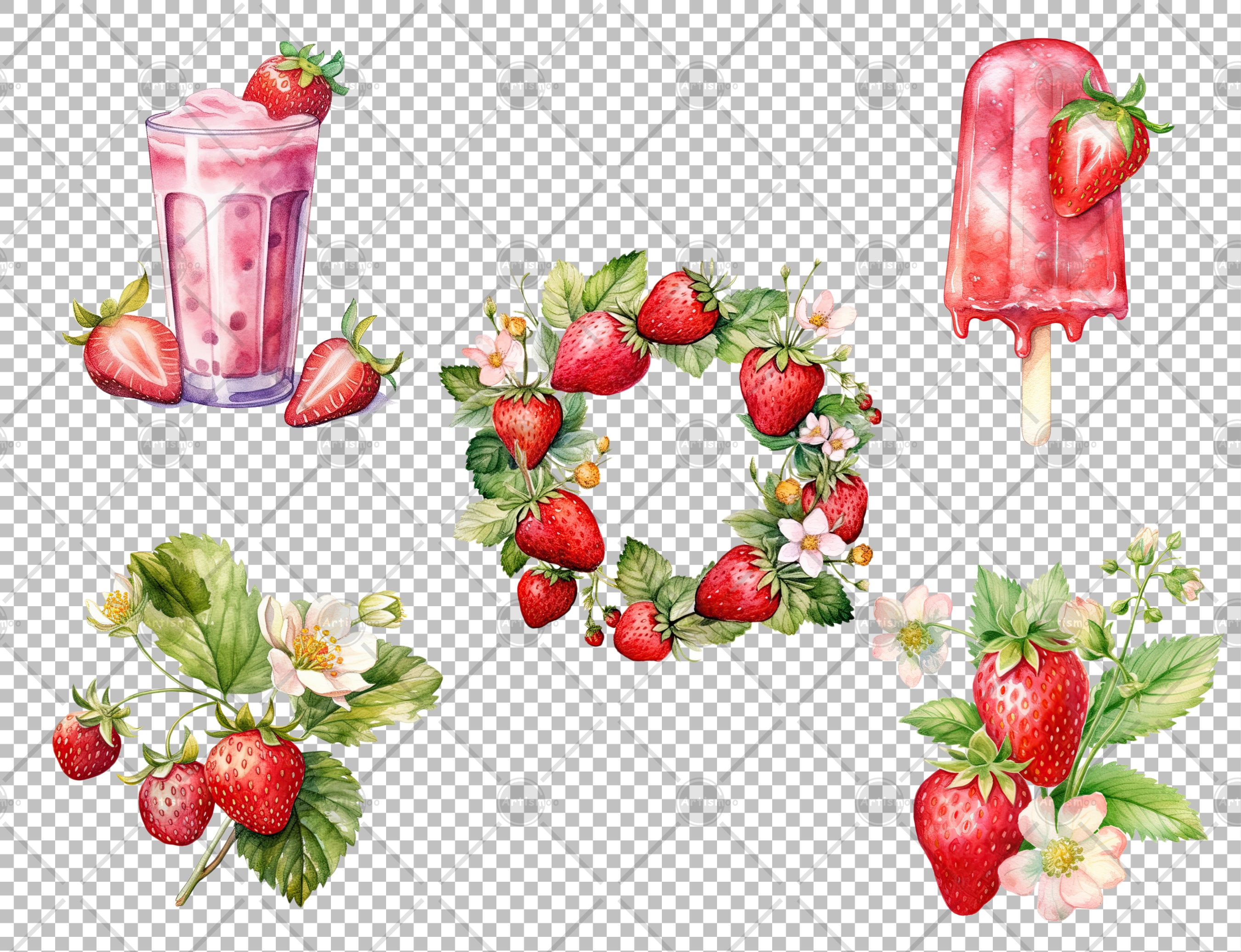 Watercolor Strawberry Clipart - PNG Format Transparent Background ...