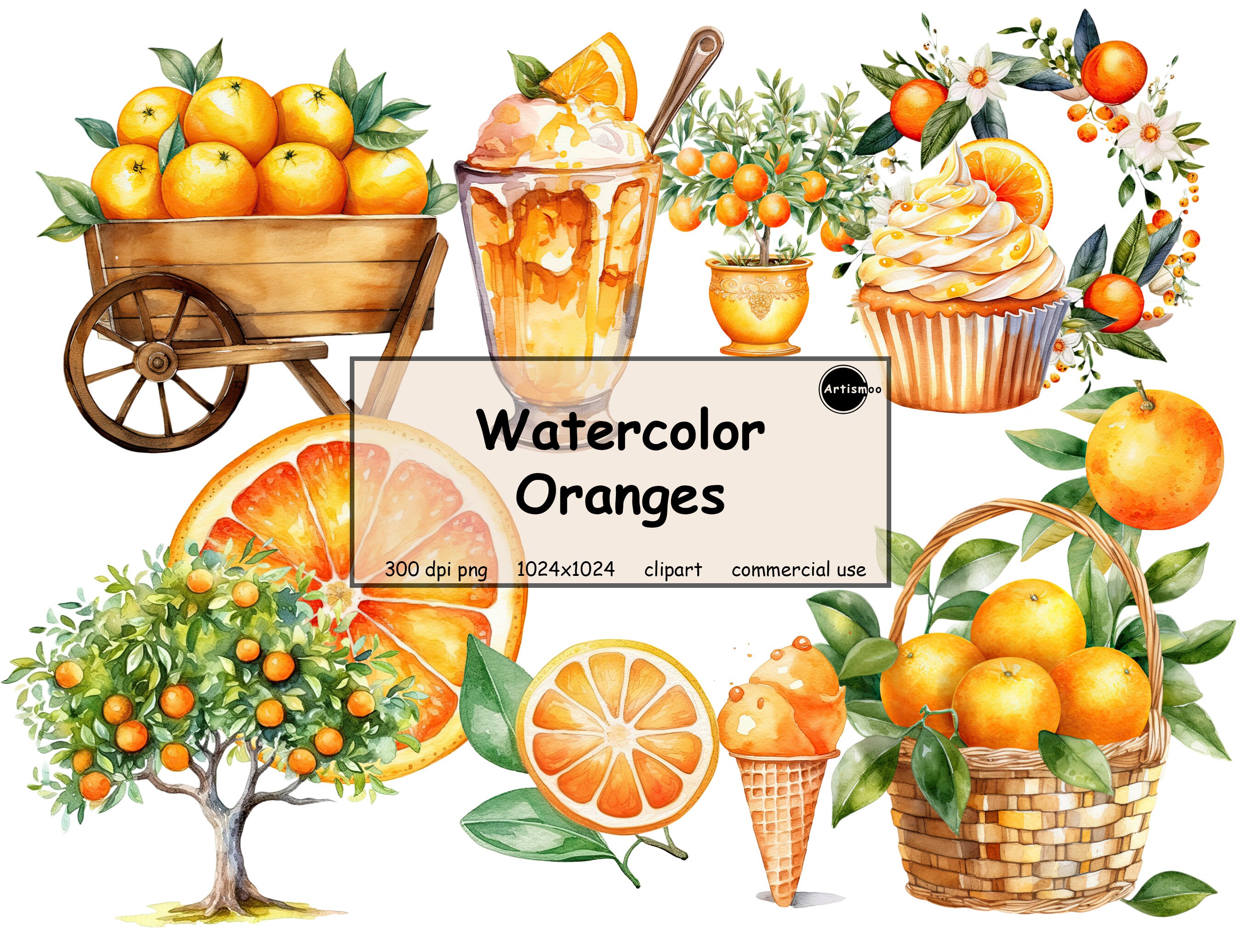 Watercolor Oranges Clipart – PNG Format Transparent Background Instant ...