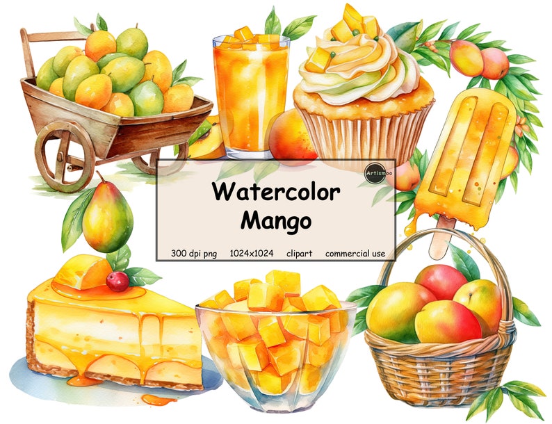Watercolor Mango Clipart - PNG Format Transparent Background Instant ...