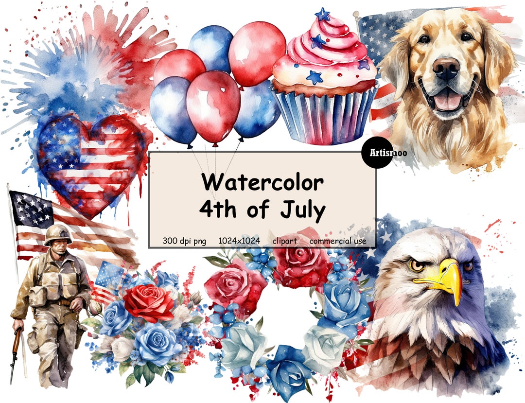 Watercolor Fourth of July Clipart PNG Format Transparent - Etsy