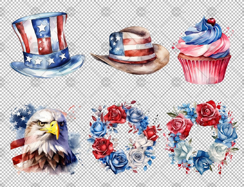Watercolor Fourth of July Clipart PNG Format Transparent - Etsy