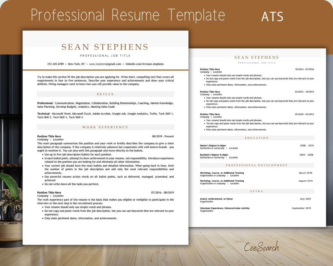 ATS Friendly Resume Template for Microsoft Word and Google Docs | Cover ...