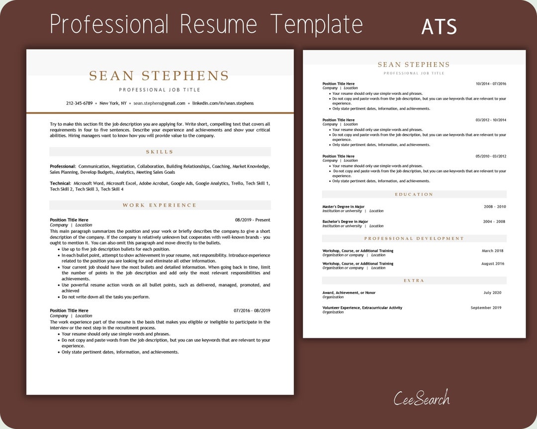 ATS Friendly Resume Template for Microsoft Word and Google Docs | Cover ...