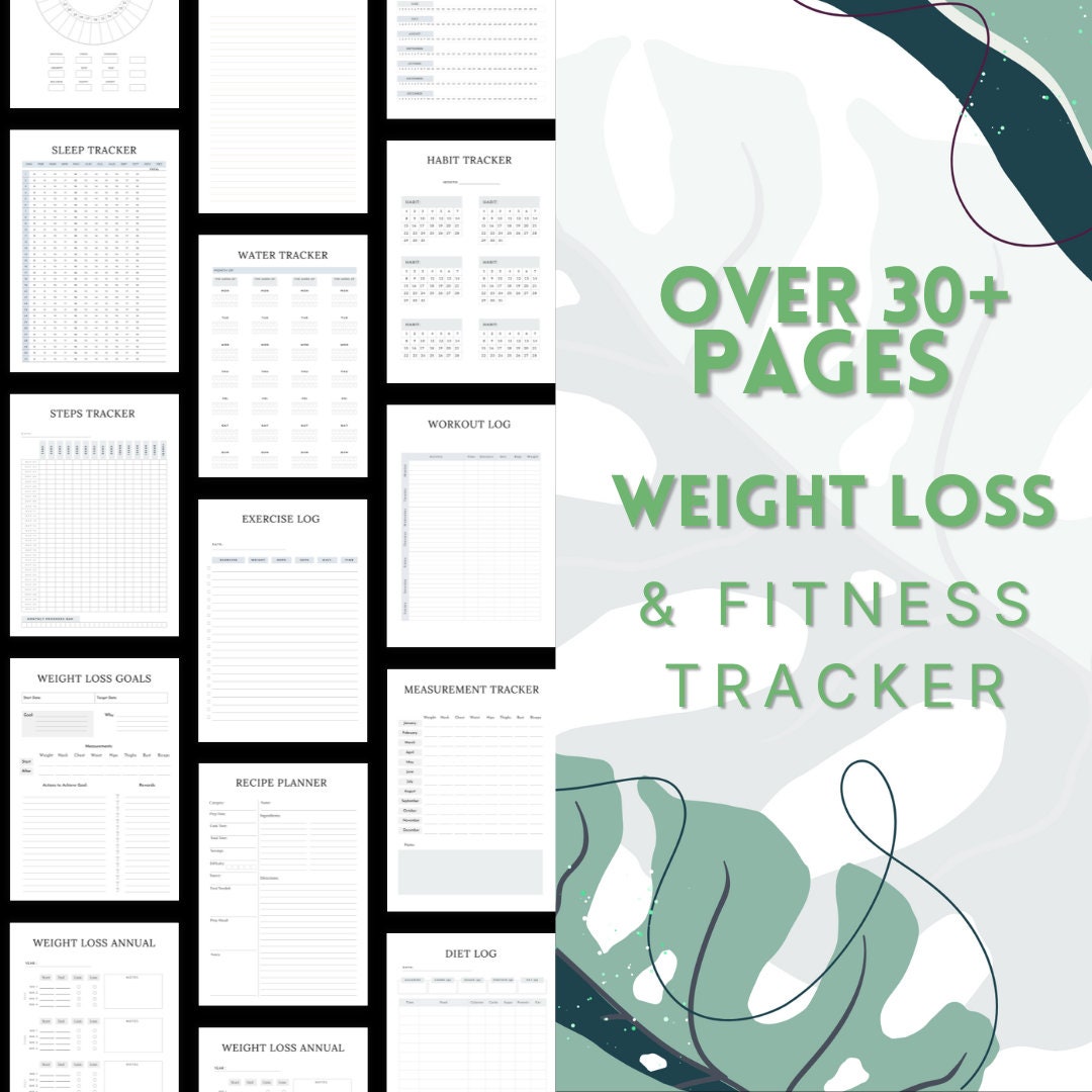 Weight Loss Tracker, Printable Health and Fitness Planner Bundle ...