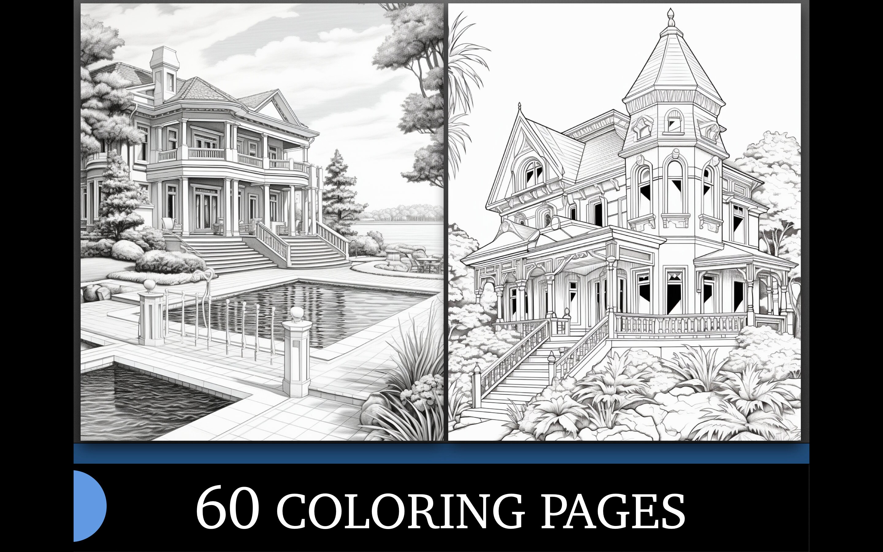Mansion Architecture Coloring Pages | 8.5" X 11" Printable PDF ...