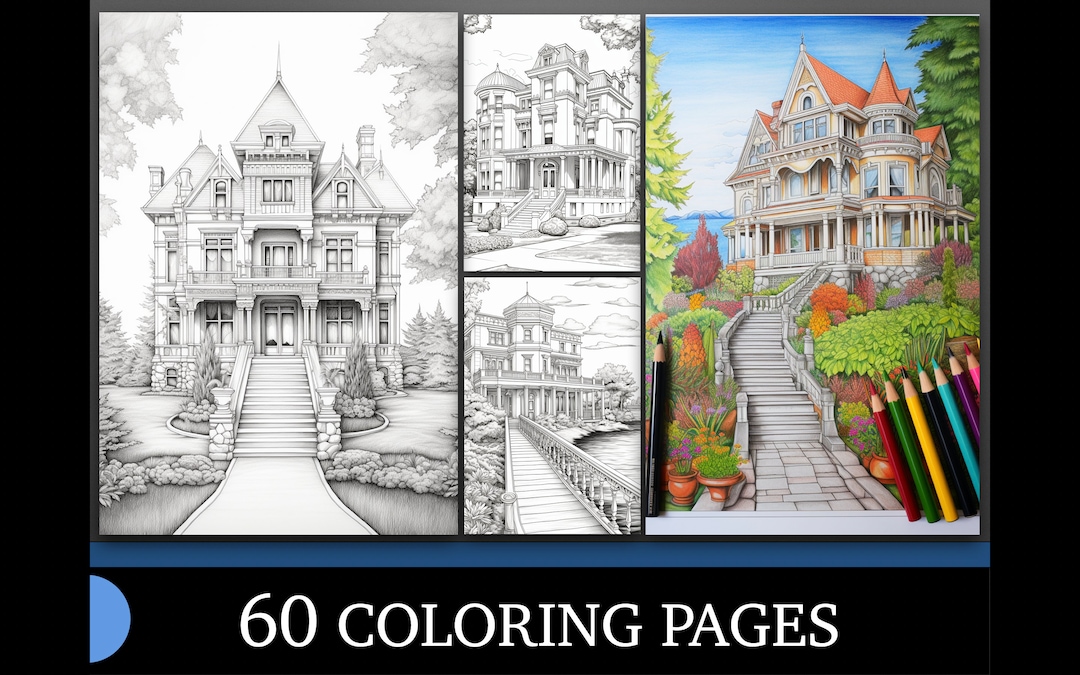 Mansion Architecture Coloring Pages | 8.5" X 11" Printable PDF ...