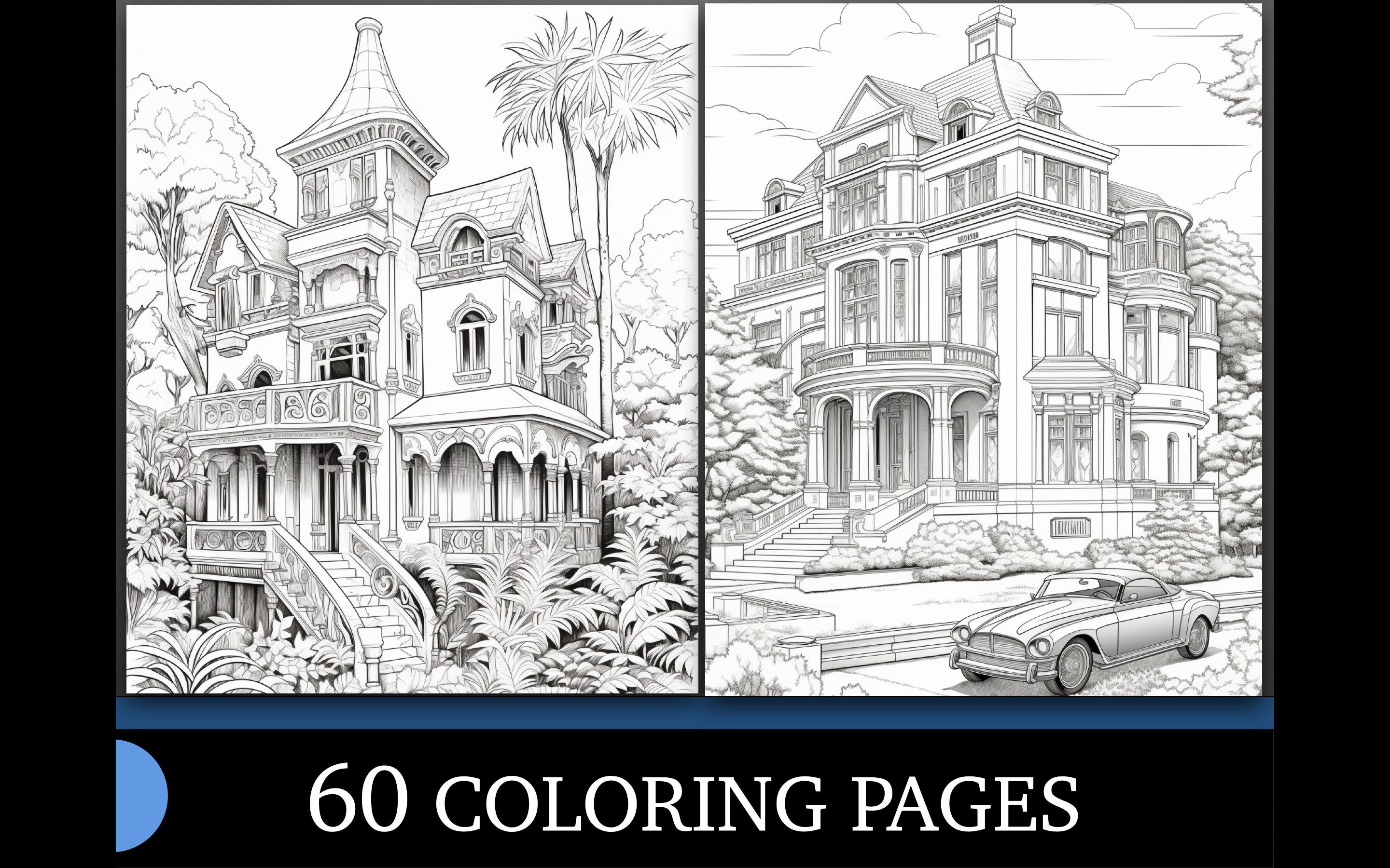 Mansion Architecture Coloring Pages | 8.5" X 11" Printable PDF ...