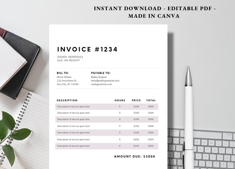 Modern Minimal Simple Invoice.pdf, Invoice Template Editable, Printable ...