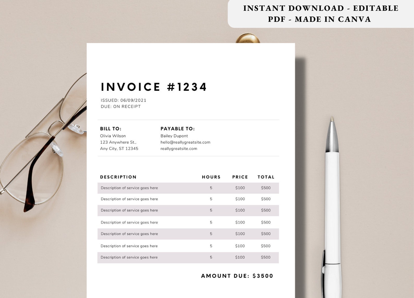 Modern Minimal Simple Invoice.pdf, Invoice Template Editable, Printable ...
