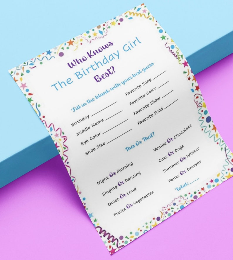 Who Knows the Birthday Girl the Best Birthday Game Digital Print - Etsy
