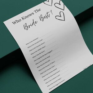 Who Knows the Bride Bridal Shower Game Digital Download Printable Game ...