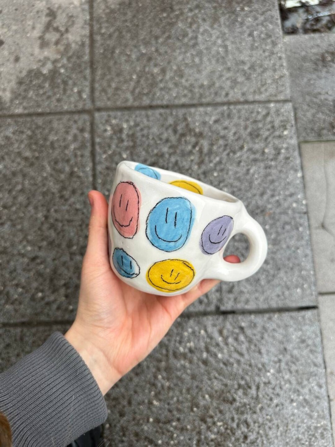 Smile Mug Mug With Cute Pig Clay Mug Hand Painted Mug Mug Handmade ...