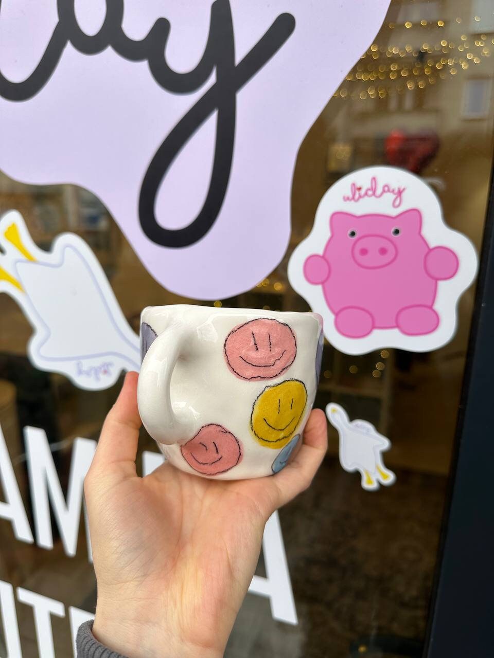 Smile Mug Mug With Cute Pig Clay Mug Hand Painted Mug Mug Handmade ...