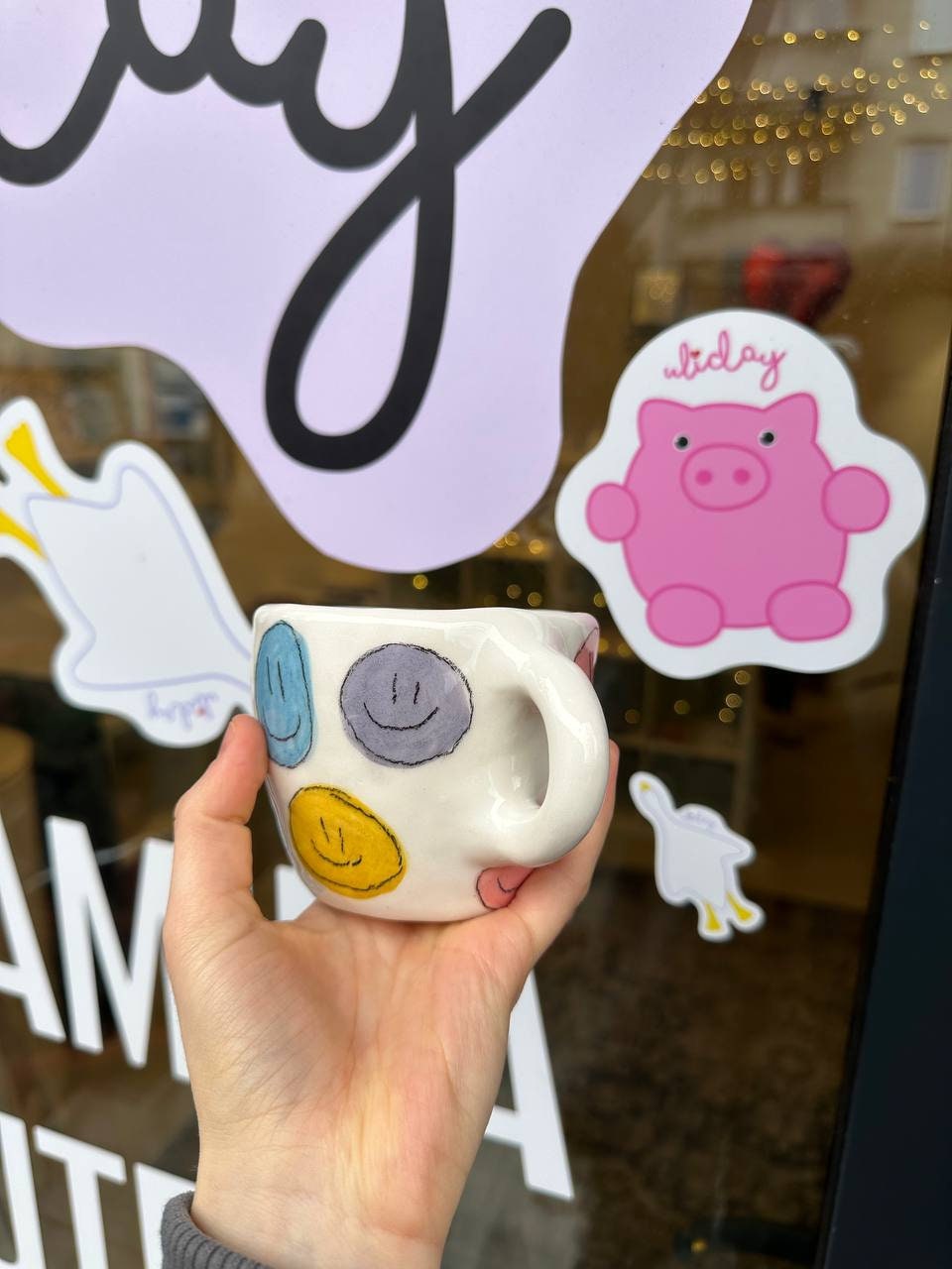 Smile Mug Mug With Cute Pig Clay Mug Hand Painted Mug Mug Handmade ...