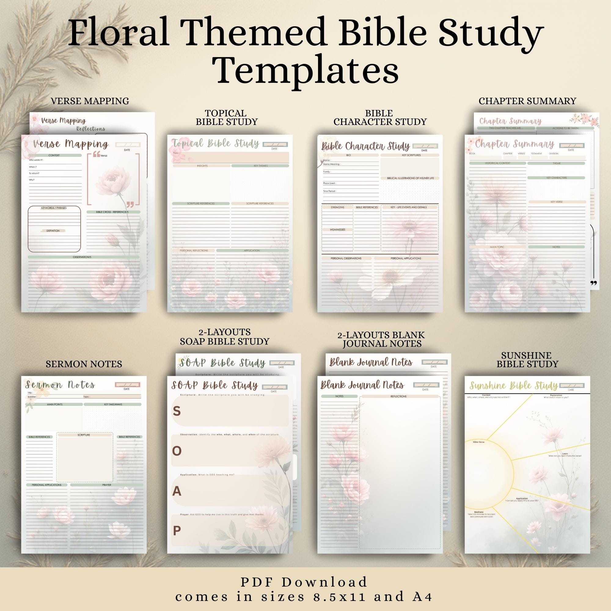 Floral Theme Bible Study Journal | Scripture Study Templates, SOAP ...