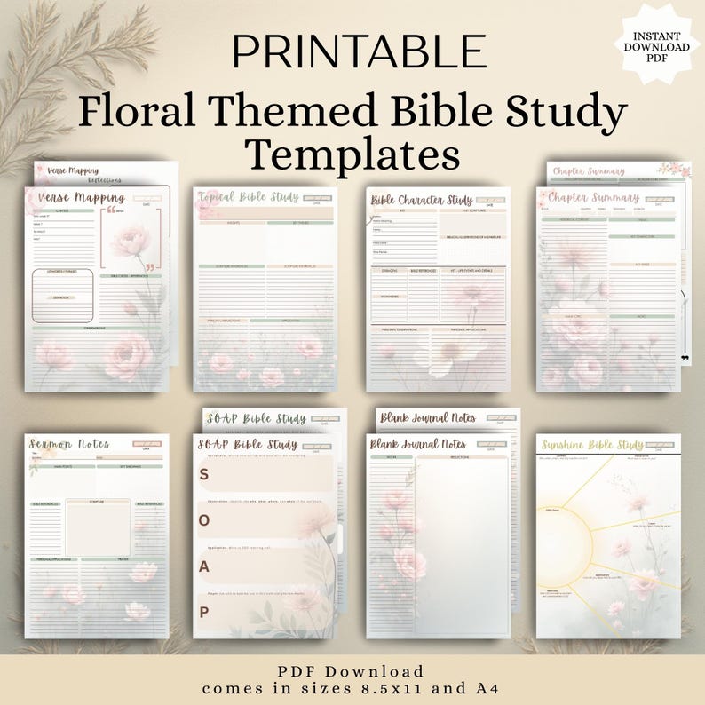 Floral Theme Bible Study Journal | Scripture Study Templates, SOAP ...