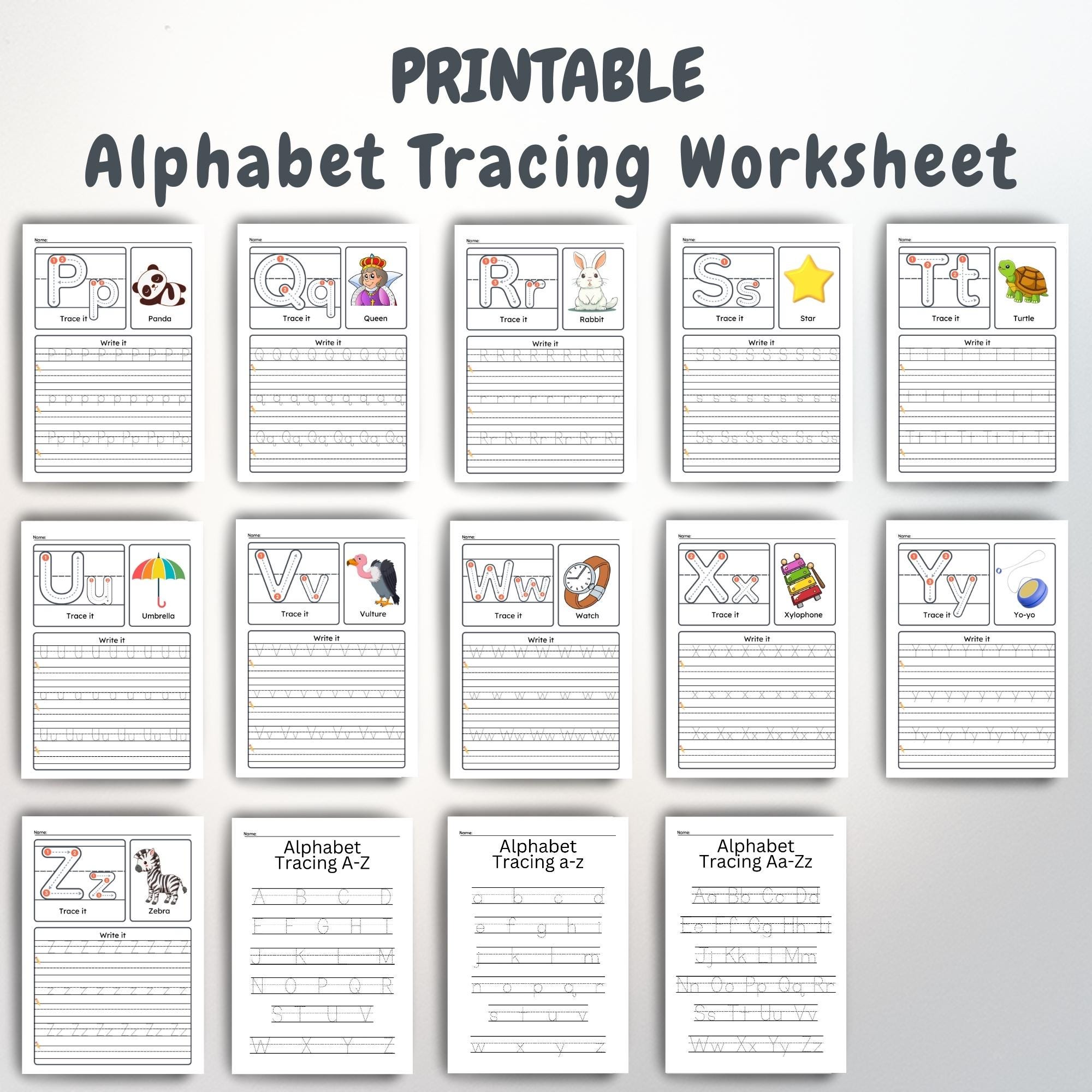 Alphabet Tracing Worksheets: Handwriting Practice for Kids (PDF ...