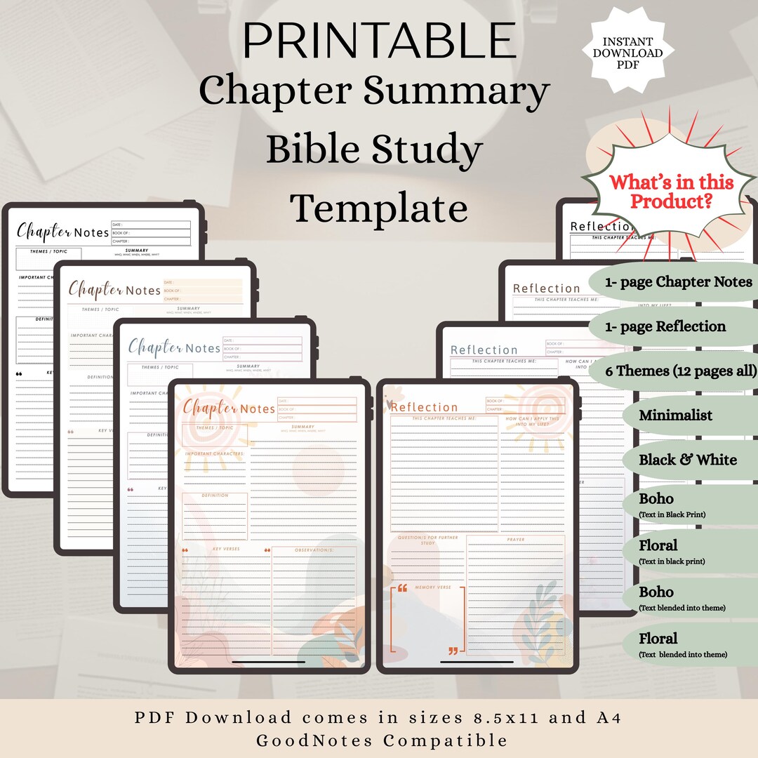 Bible Chapter Study Printable Template | Scripture Reflection Journal ...