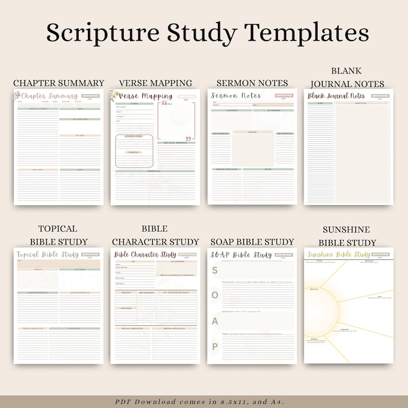 Printable Bible Study Journal | Scripture Study Templates (PDF) - Etsy