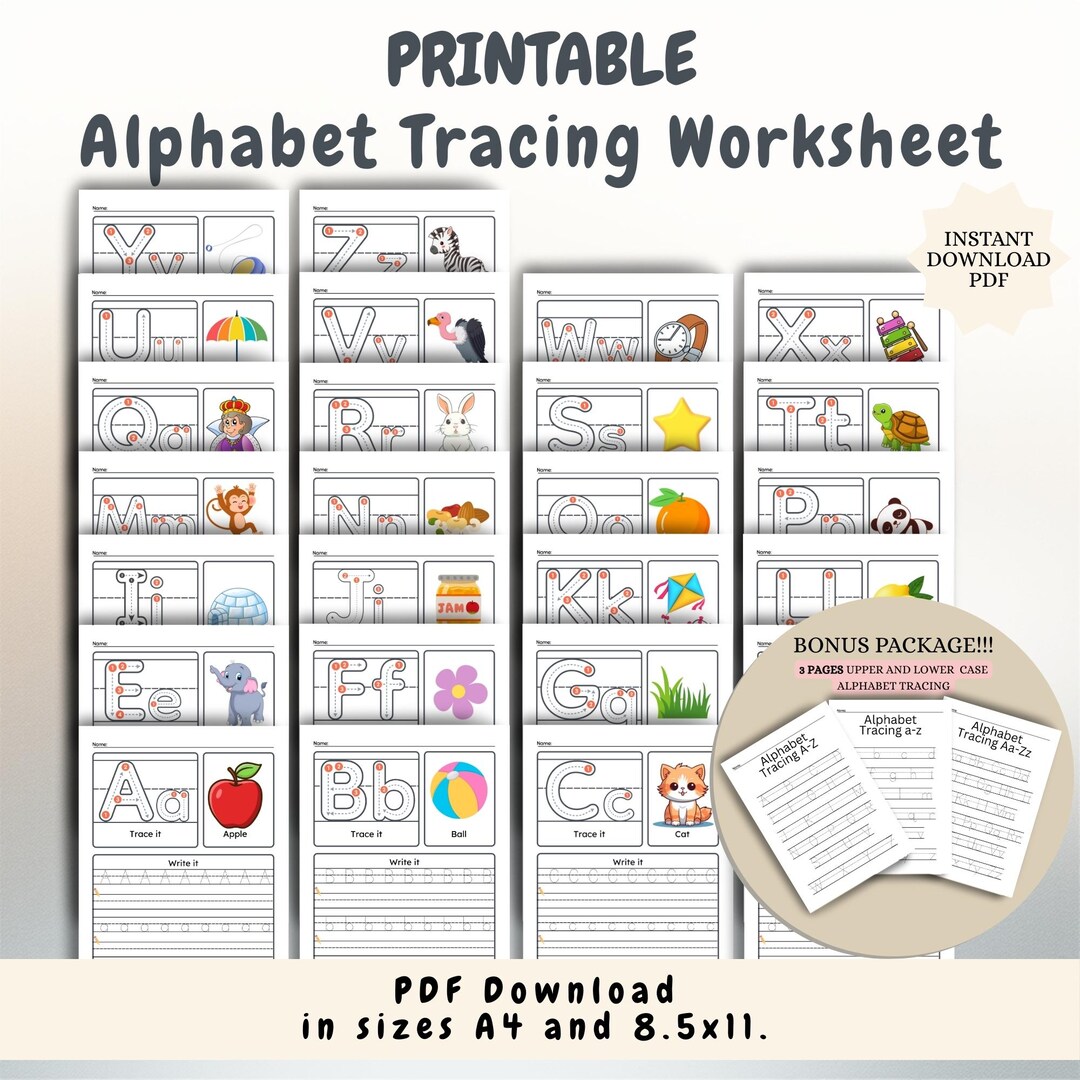 Alphabet Tracing Worksheets: Handwriting Practice for Kids (PDF ...