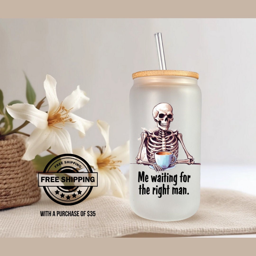 Skeleton Iced Coffee Cup 16oz Frosted Glass Tumbler With Lid and Straw ...