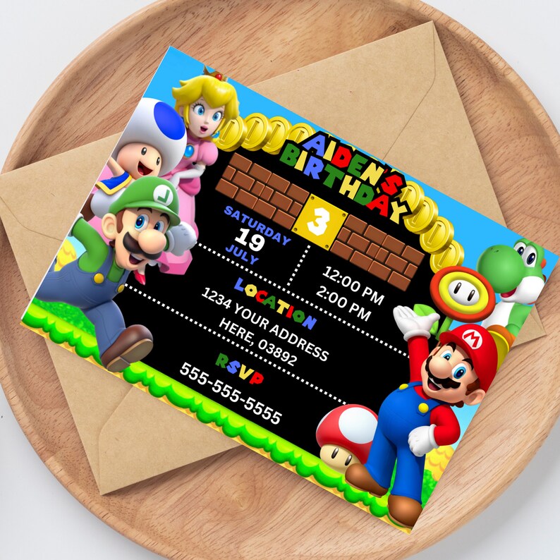 Birthday Party Invitation | Mario Birthday Cards| Editable Invitations ...
