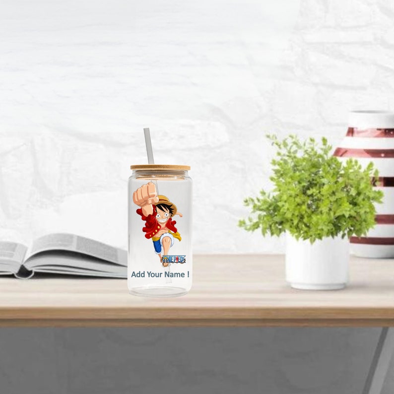 ONE PIECE Bamboo Glass Can, Custom Printed Anime Drinkware, One Piece ...