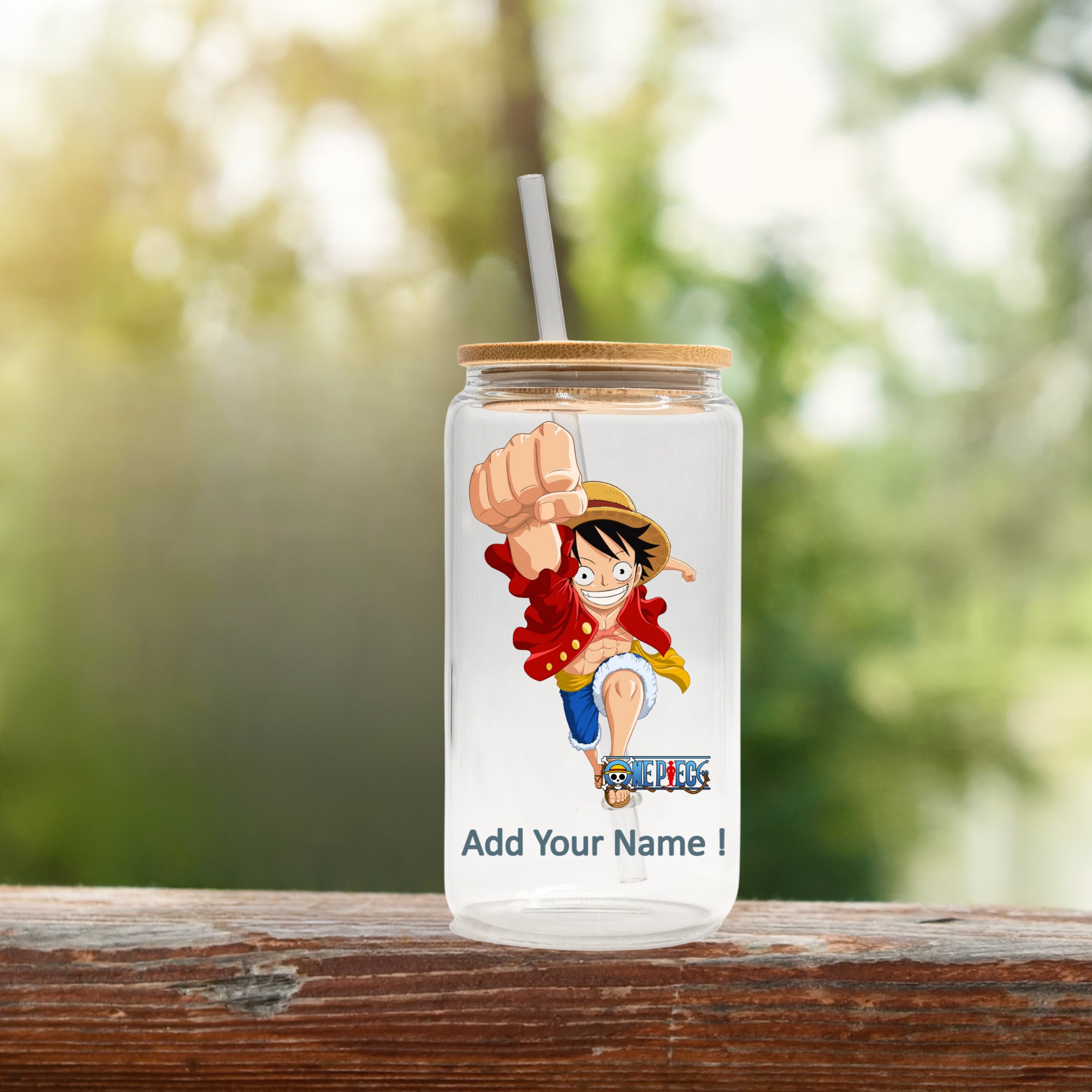 ONE PIECE Bamboo Glass Can, Custom Printed Anime Drinkware, One Piece ...