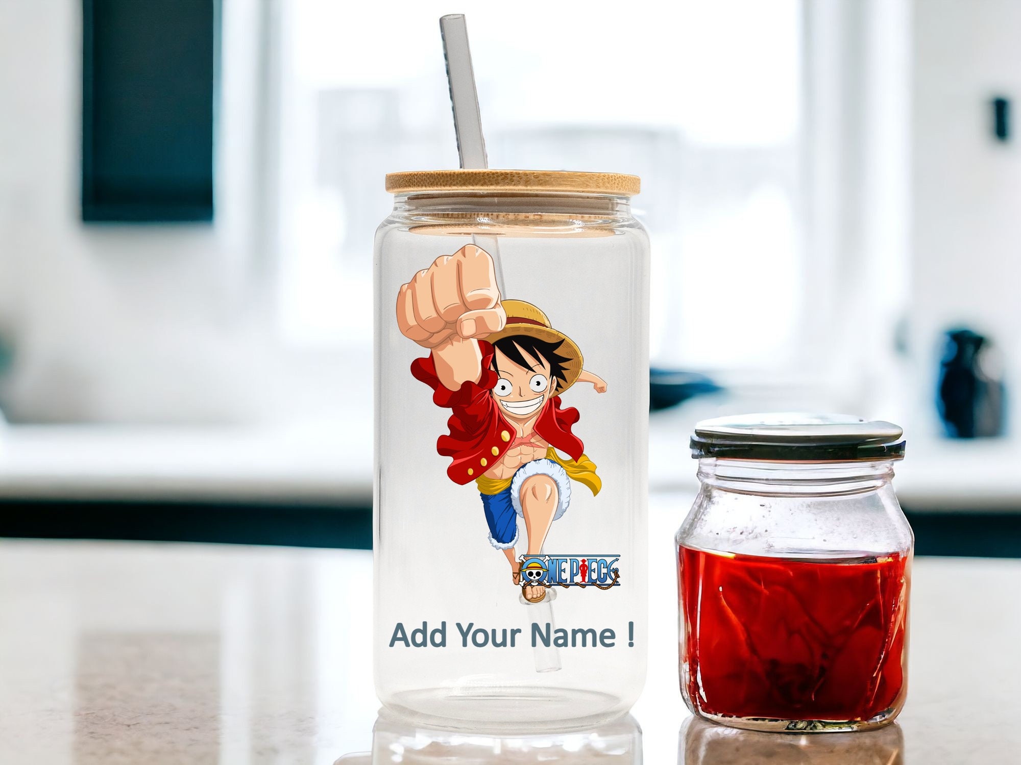 ONE PIECE Bamboo Glass Can, Custom Printed Anime Drinkware, One Piece ...