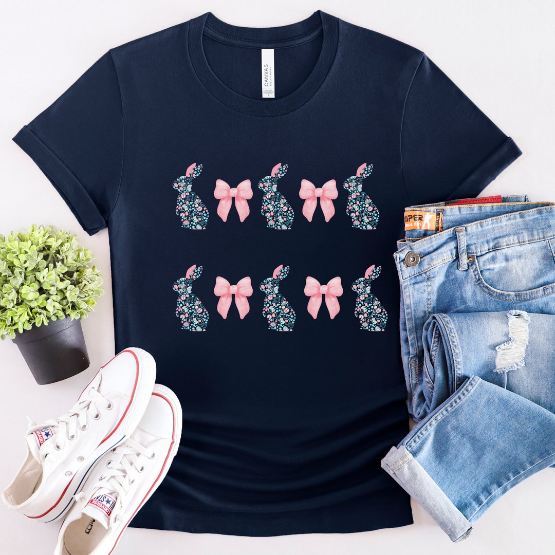 Croquette Bow and Rabbit Women Easter Shirt - Etsy