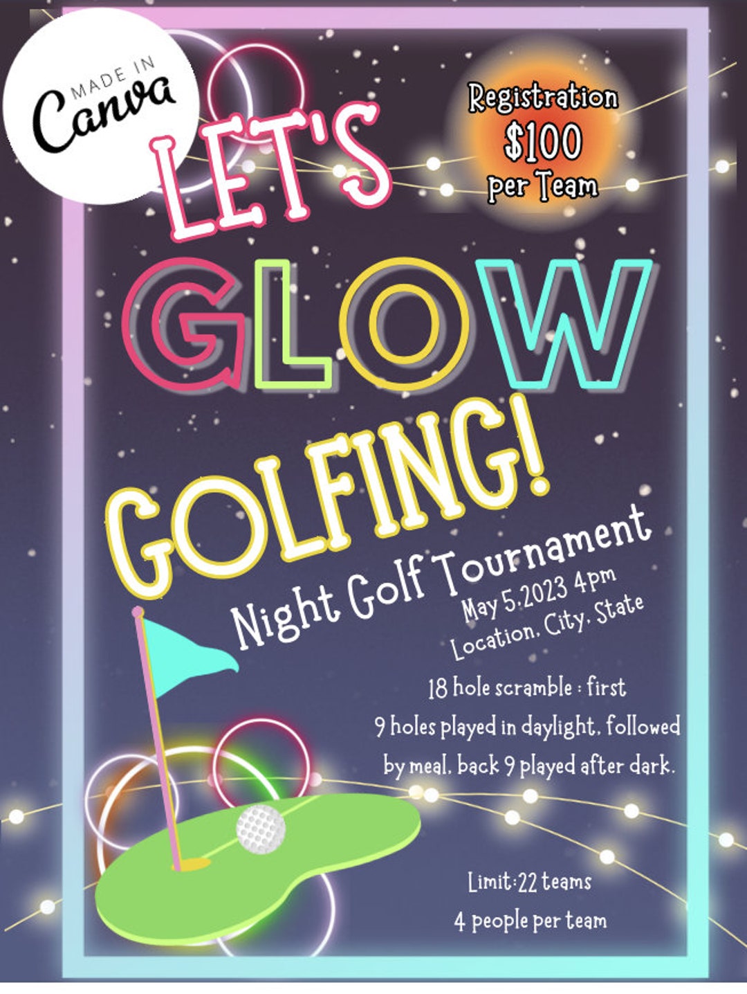 Let's Glow Golfing Flyer - Etsy