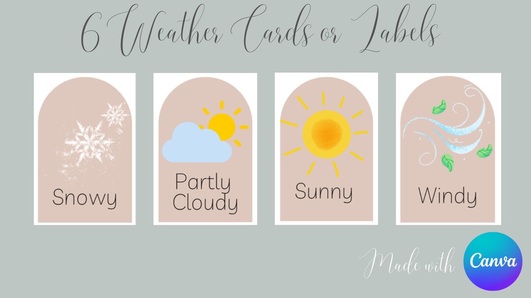 Neutral Boho Weather Cards or Labels for the Classroom - Etsy