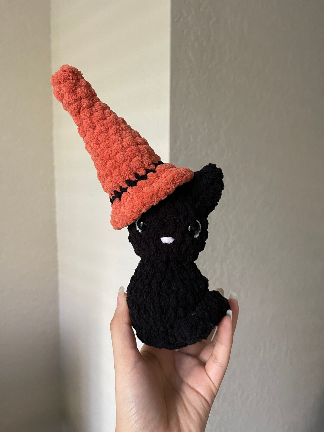 Crochet Halloween Witch Cat Plushie, Festive Handmade Cat Anniversary ...