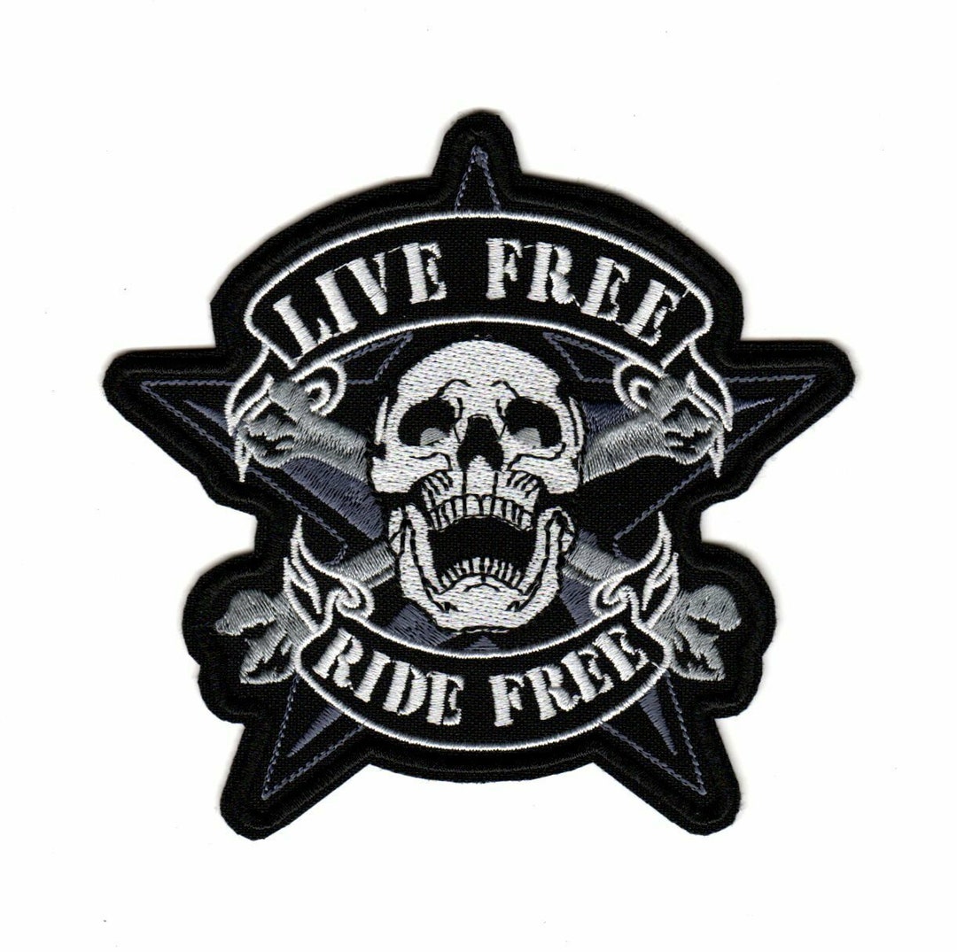 Live Free Ride Free Sew-on Embroidered Sew-on Patch | Skull Jolly Roger ...