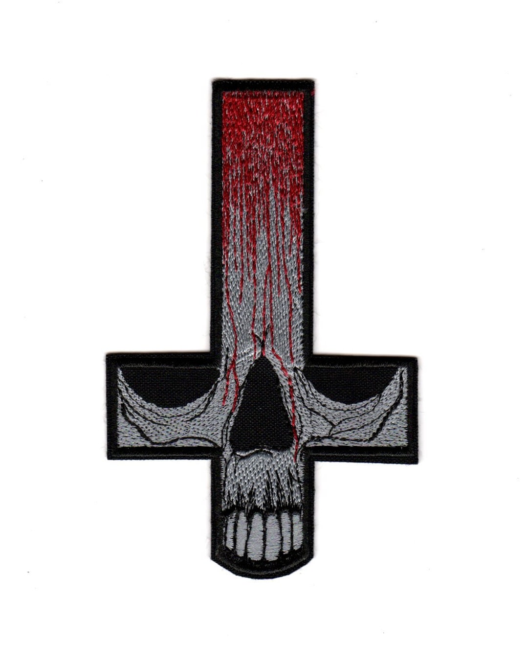 Inverted Cross Skull Bloody Embroidered Sew-on Patch | Satanic Biker Gang Motorcycle Club Logo ...