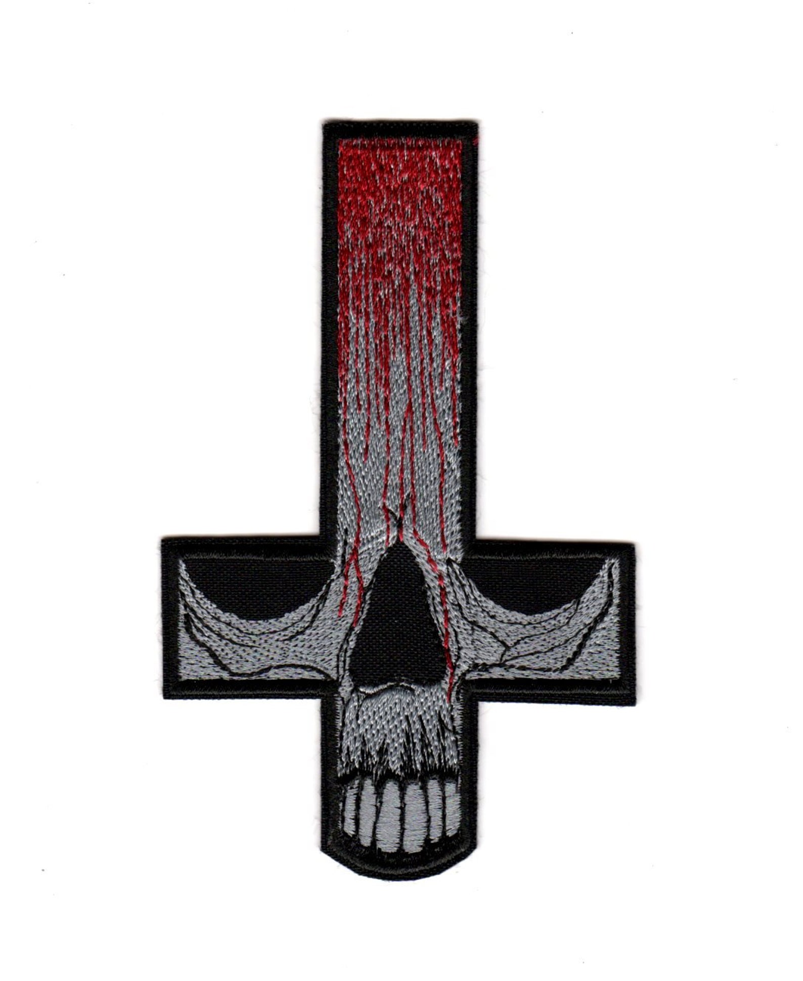 Inverted Cross Skull Bloody Embroidered Sew-on Patch Satanic Biker Gang ...