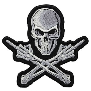 Skull Double Middle Finger Embroidered Sew-on Patch | Biker Motorcycle ...