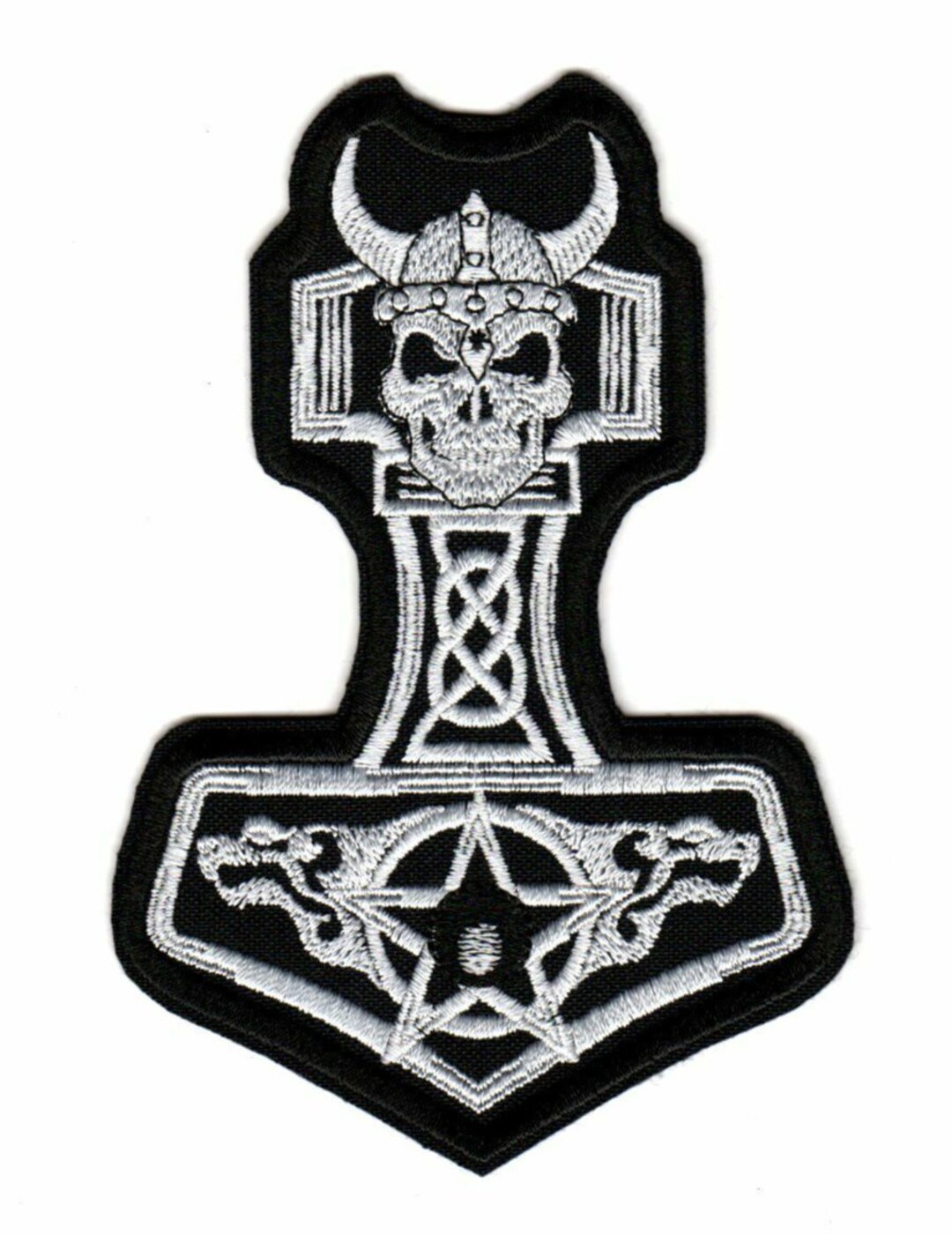 Thor's Hammer Skull Embroidered Sew-on Patch | Mjolnir Thunder God ...