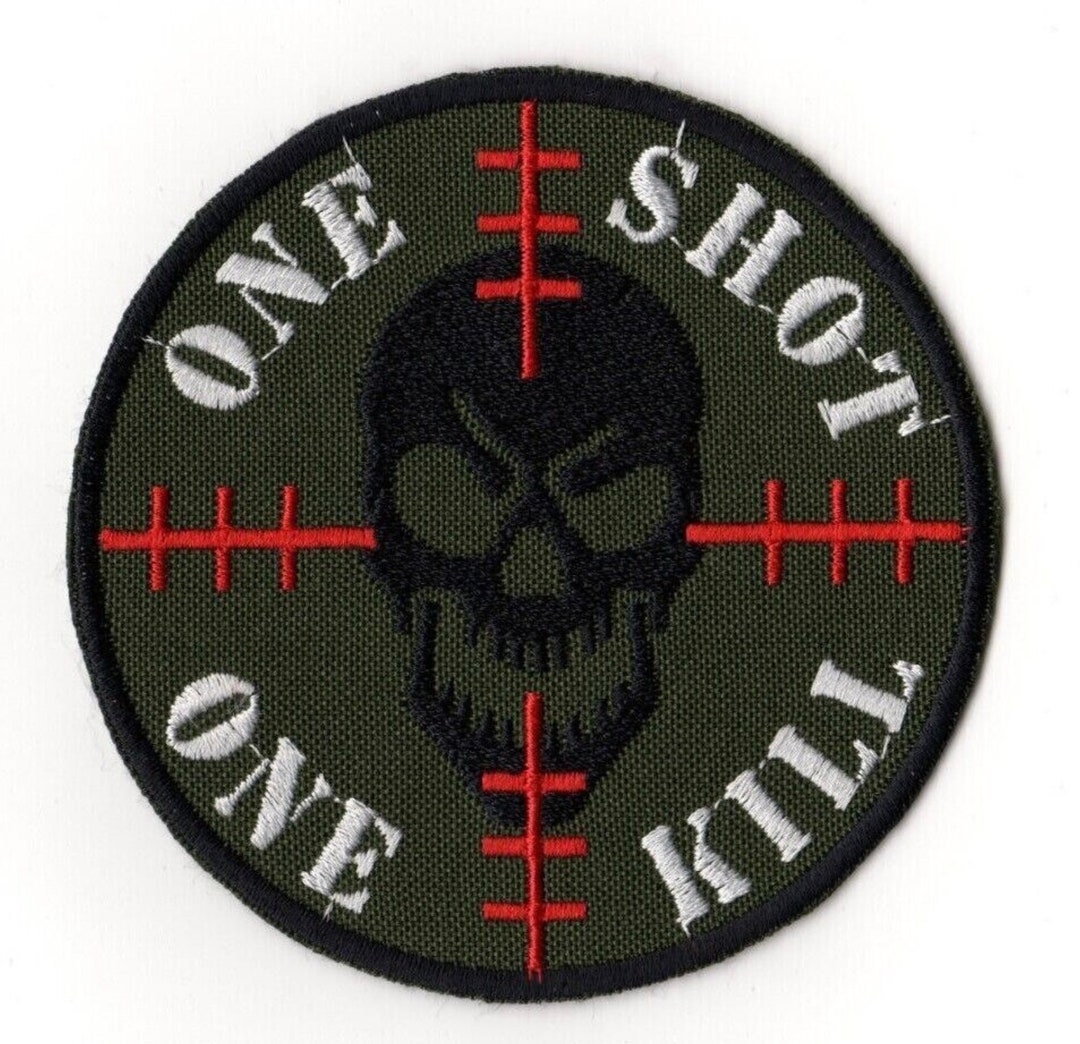 Skull One Shot One Kill Embroidered Sew-on Patch | Sniper Rifle Scope ...