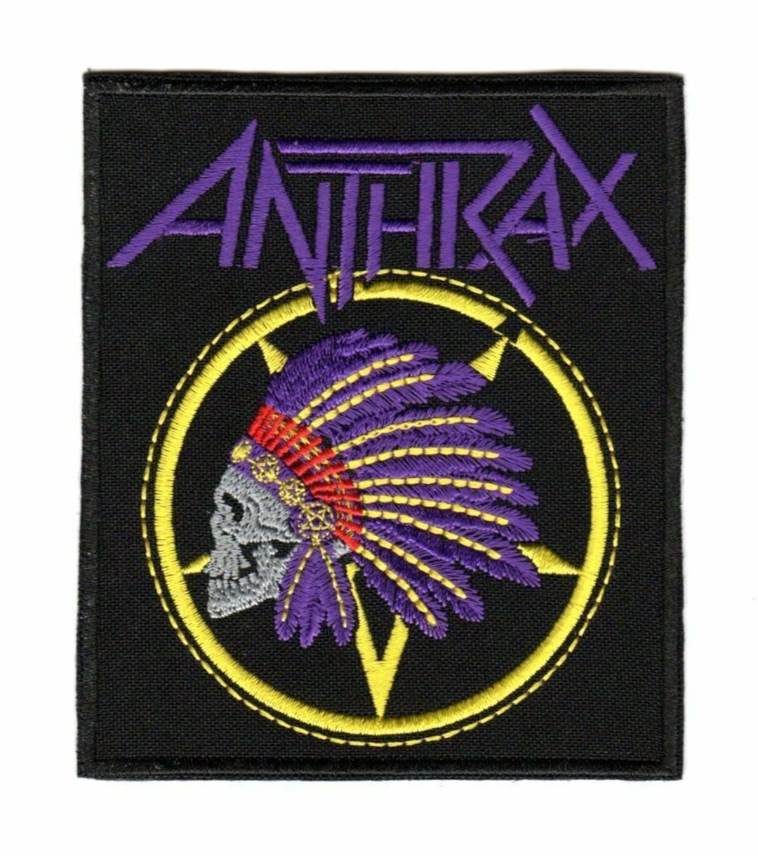 Anthrax Skull Pentagram Embroidered Sew-on Patch | American Heavy Thrash Speed Groove ...