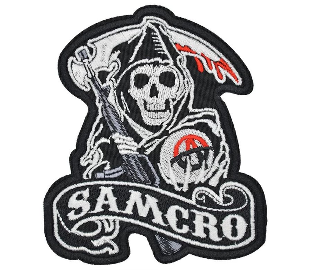 Sons of Anarchy SAMCRO Embroidered Sew-on Patch | Grim Reaper Skull Crime TV Show Biker Gang ...