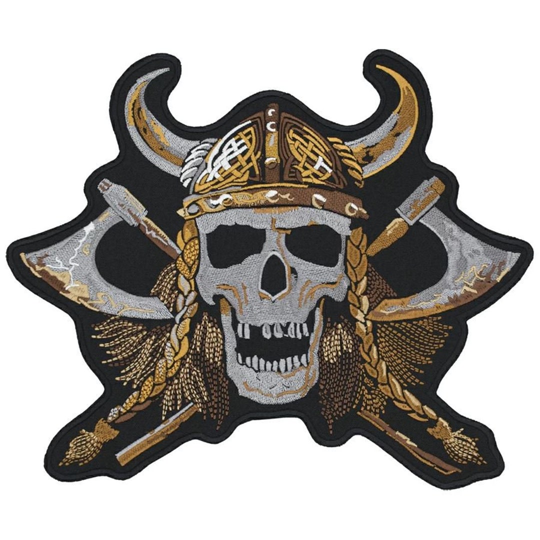 Viking Skull Horns Sew-on Back Patch | Axe Norse Mythology Scandinavia ...